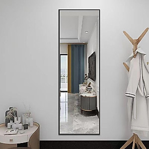 Yone jx je Rectangular Full Length Mirror,Big Free Standing Body Mirror,Floor Length Mirror with Stand,Anti-Rust Solid Wood Frame, Long Wall Mirror for Bedroom (Black+Mirror(65" x 23")