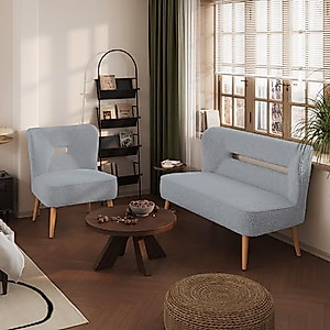 Fahomiss Cream Couch- Sofa Teddy Sectional Loveseat Comfortable Suitable for Living Room Bedroom Office Apartment Small Space Lounge 46.5" W (Blue loveseat)