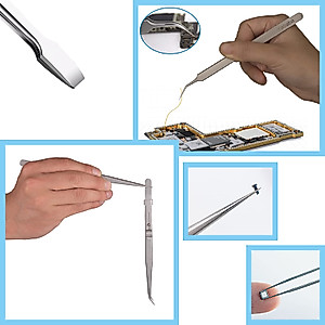 Tweezers, 5 Pcs Precision Tweezers Set, Anti-Static Stainless Steel Long Tweezers Kit for Electronics, Laboratory Work, Jewelry-Making, Craft, Soldering, Hobby, Watches, Car Machines Repair Etc