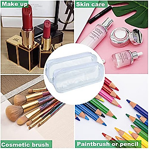 16 Pieces Clear Pencil Pouch, White Pencil Case with Zipper, Big Capacity Makeup Bag Toiletry Carry Pouch, Portable Pencil Bags for School Office Stationery and Travel Storage