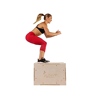 Sunny Health & Fitness Wood Plyo Box with Removable Foam Cover, 500lb Weight Capacity and 3 in 1 Height Adjustment - 30"/24"/20" for Crossfit Training and Plyometric Conditioning