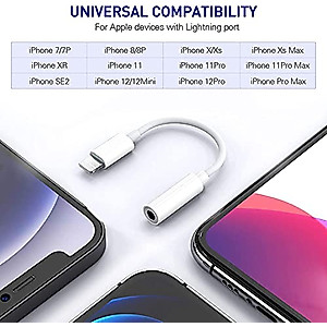 iPhone Headphone Jack Adapter, 2 Pack Lightning to 3.5 mm Earbuds Converter Aux Earphones Cable Audio Connector Cord Compatible with iPhone 12/SE/11/XR/Xs/X/8/iPad/iPod