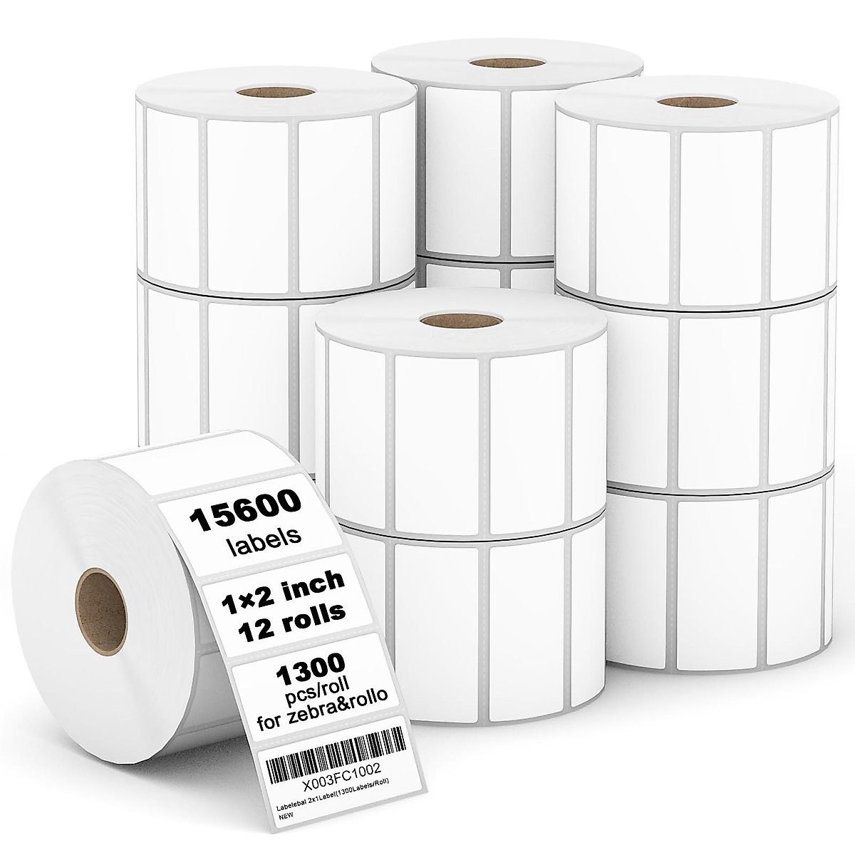 【15600 Labels/12 Rolls】 Labelebal 2" x 1" Direct Thermal Label (51mm x 25mm) Multipurpose Shipping Address Barcodes Labels Compatible for Zebra & Rollo Desktop Label Printer (1300 Labels/Roll)