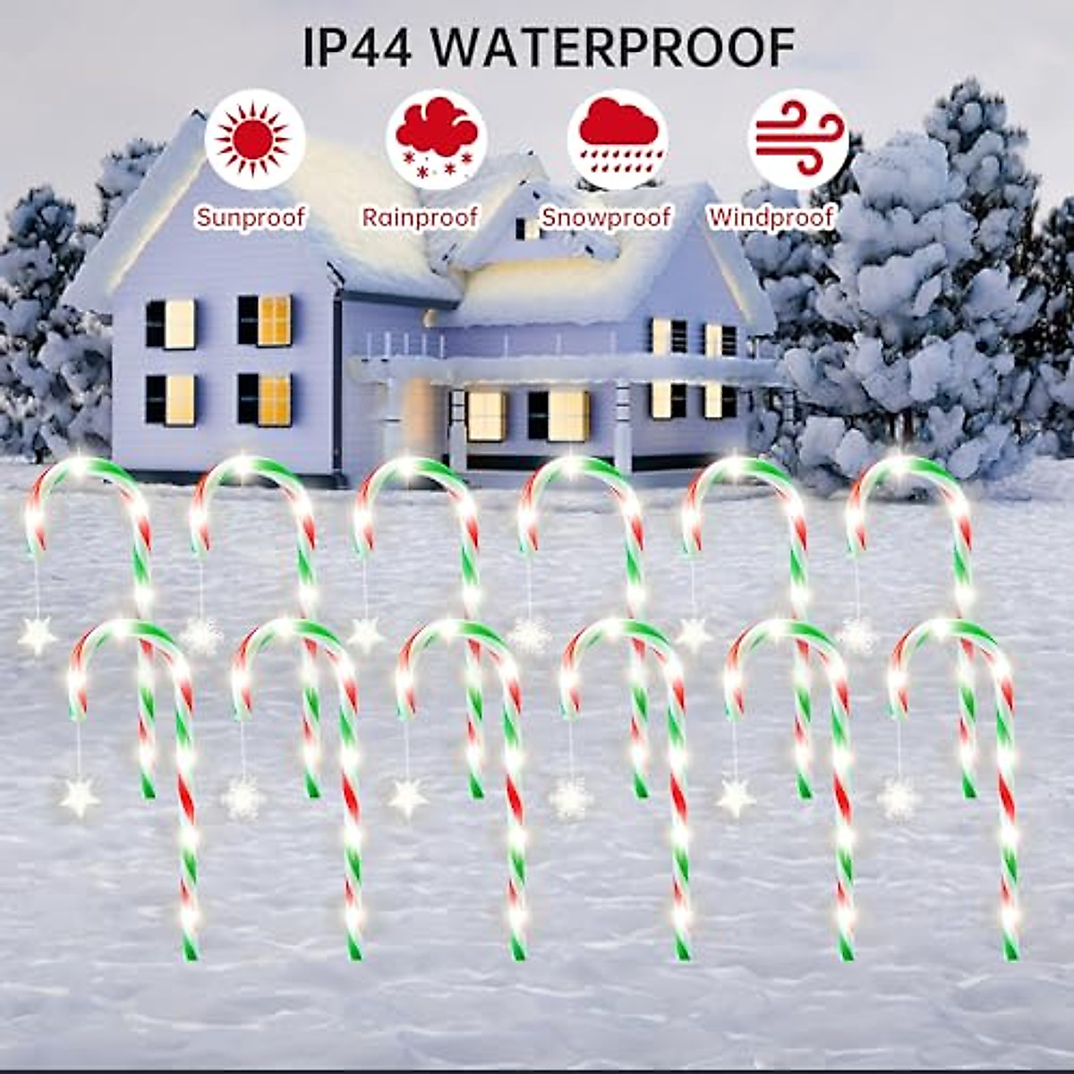 Candy Cane Lights Outdoor Pathway Christmas Decorations, 12 Pack Green Red White Solar Pathway Lights with 8 Modes Waterproof Timer for Christmas Outsides Walkway Porch Lawn Garden Yard Decoration