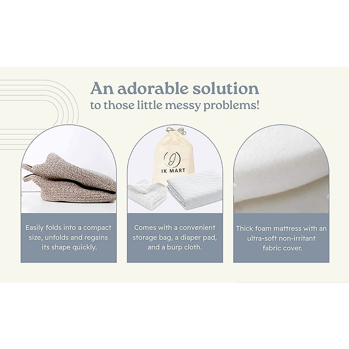 IK MART – Baby Changing Basket – 100% Cotton Rope Diaper Basket - Changing Pad, Portable and Waterproof - with Extra Pad and Burp Cloth - Lighter in Weight - Boho Nursery Decor