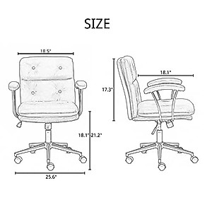 Home Office Desk Chairs PU Leather Ergonomic Computer Chair Mid Back Executive Task Chair, Adjustable Rolling Swivel Vanity Chair Stool with Padded Armrest and Seat Cushion (Beige)