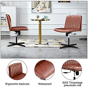 Daesar Office Chair Brown Pu Material. Home Computer Chair Office Chair Adjustable 360 °Swivel Cushion Chair with Black Foot Swivel Chair Makeup Chair Study Desk Chair. No Wheels