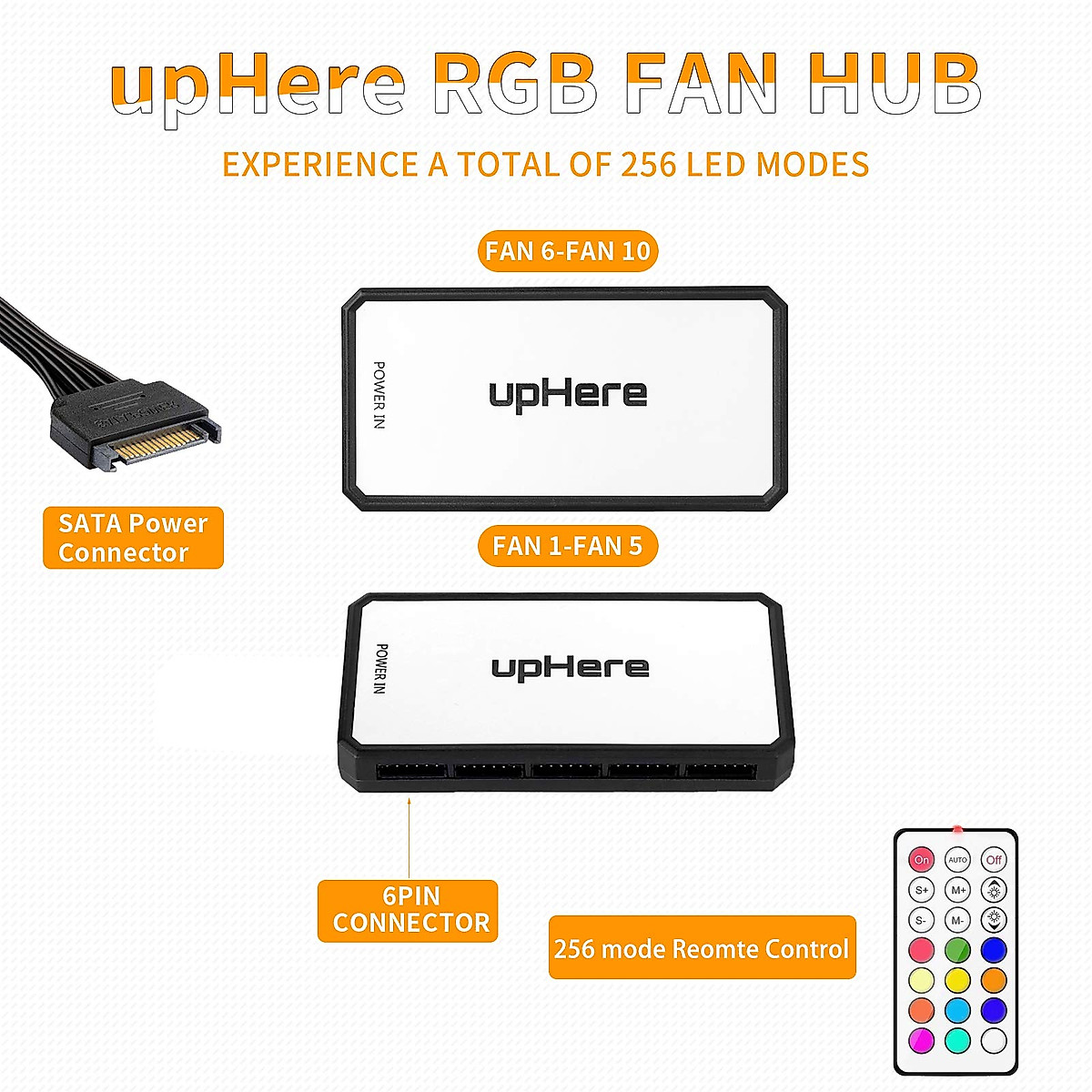 upHere 120mm RGB LED White PC Cooling Fan Ultra Quiet High Airflow for PC Cases,Computer Cooling,5 Pack,RGB06-5