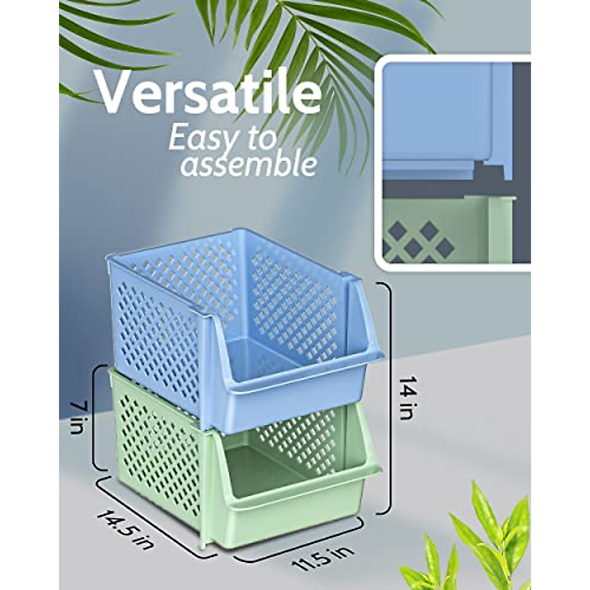 Skywin Plastic Stackable Storage Bins for Pantry - 2 Pack Stackable Bins For Organizing Food, Kitchen, and Bathroom Essentials (Multi)