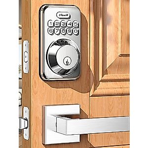 Zowill Keyless Entry Door Lock with 2 Lever Handles, Electronic Keypad Deadbolt, Auto-Locking, Anti-Peeping Password, Digital Smart Code Door Lock, Front Door Handle Sets, Satin Nickel