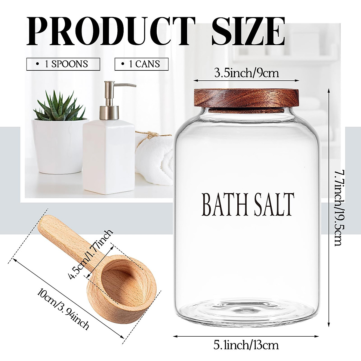 SiliFine 2 Sets 74 oz Large Bath Salt Container with Wooden Scoop for Bath Salt Glass Bath Salt Jar with Airtight Lid Storage Canister for Bath Salt, Food, Flour, Sugar, Cookie, Kitchen