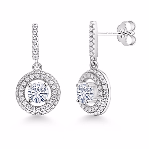 Gem Stone King 925 Sterling Silver White Moissanite Dangle Earrings For Women (1.51 Cttw, Round 5MM)