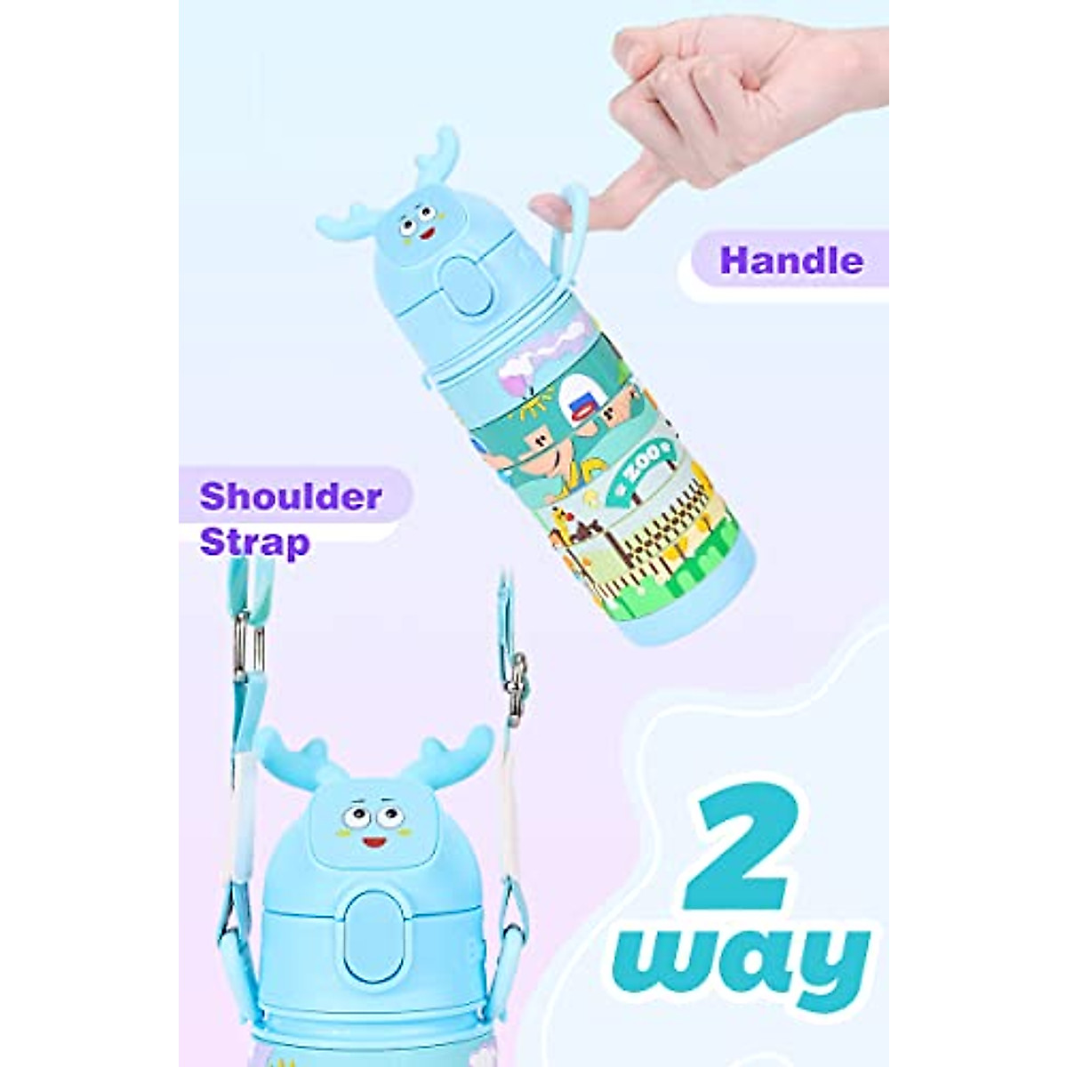 Kids Puzzle Insulated Stainless Steel Bottle with Straw for Travel and Gift,Spill-Proof,Reusable,Vacuum-Wide Mouth (Lake Blue｜Jigsaw)