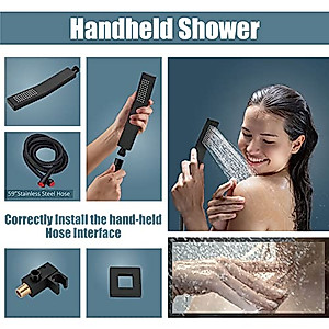 Aolemi Matte Black 10 Inch Rainfall Shower System Shower Head Combo Set with Handheld Shower Rough-In Valve Included Bathroom Shower Wall Mount Mixer Faucet