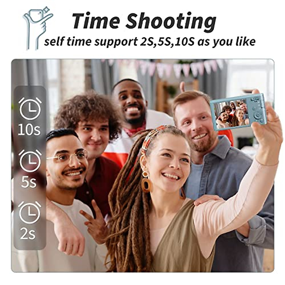 Saneen Digital Camera, 4K Kids Camera with 32GB SD Card and 2 Rechargeable Batteries, 48MP & 16X Digital Zoom Compact Point and Shoot Photography Cameras for Kids, Beginners, Elder - Blue