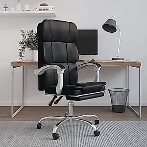 Reclining Office Chair,with Rolling Wheels with Adjustable seat Height Suitable for Office, Home, Study Space, Conference Room or Play Facility Black Faux Leather