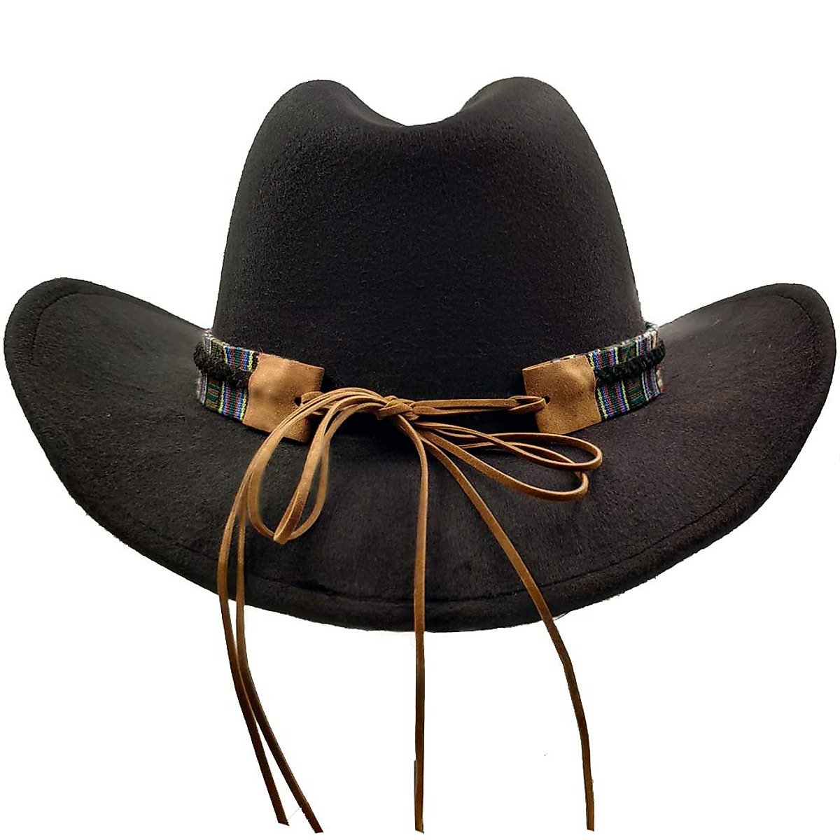 Yosang Wide Brim Men and Woman's Western Outback Cowboy Hat with Metal Bull Head Black