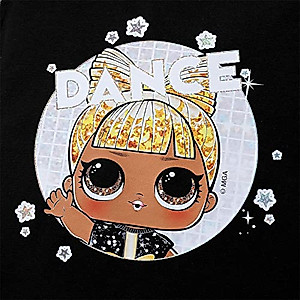 L.O.L. Surprise! Kid Girl 2pcs Character Printed Mesh Dress Flutter-sleeve Tee and Polka Dots Overlay Skirt Set Black 7-8 Years