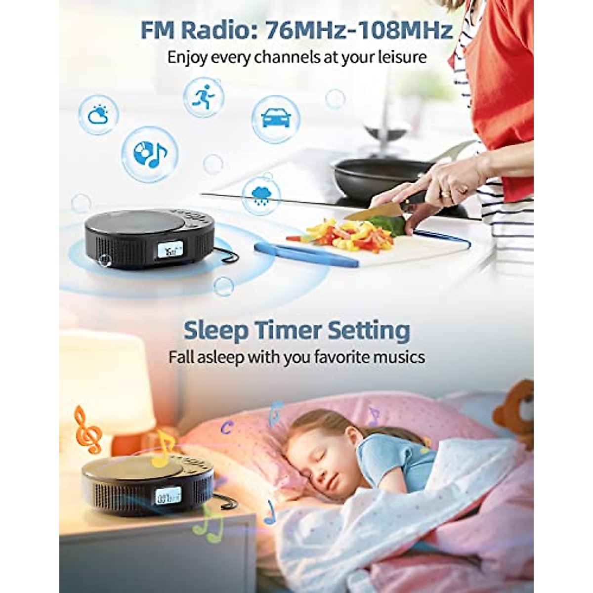 CD Player Portable, FELEMAN Upgraded 2 in 1 Portable CD Player & Bluetooth Speaker, Rechargeable Boombox CD Player for Car/Home with Remote Control, FM Radio, Support AUX/USB, Headphone Jack