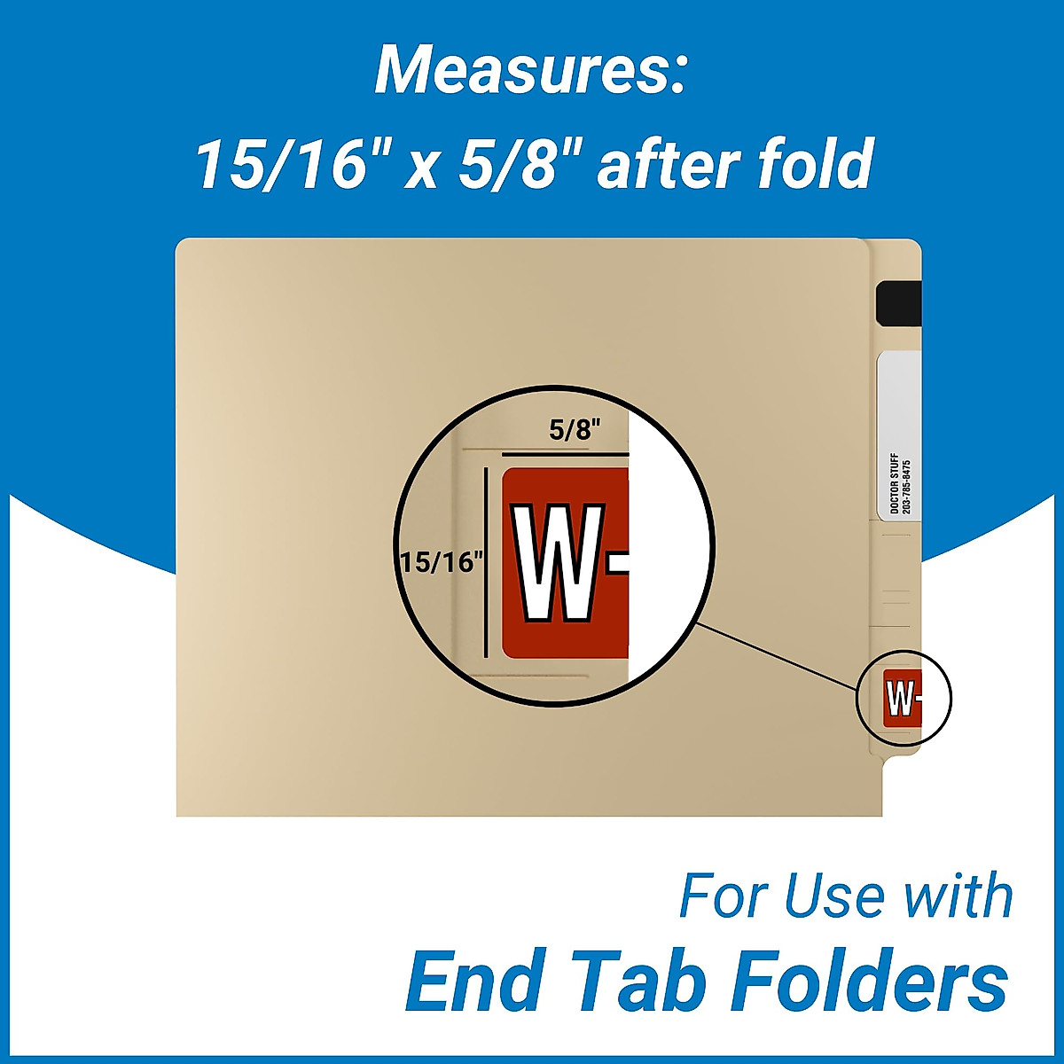 Doctor Stuff - File Folder Labels, Alphabet Letter W, Datafile - AL8720 Series Compatible Alpha Stickers, Brown, 15/16" x 1-1/4", 500/Roll