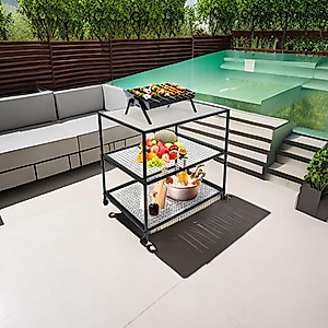 Outdoor Grill Dining Cart 3-Shelf Movable Dining Cart Adjustable Prep Cart Table Stand Storage Rack Shelves Kitchen Heavy Duty Grill Cart for Camping Lawn