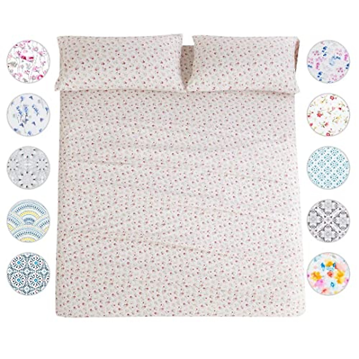 Queen Bed Sheet Set 4PC Printed Cute Red Flower Sheet Pattern Cooling Brushed Microfiber 17" Deep Pocket Floral Sheets Set Luxury, Soft, Breathable, Hypoallergenic, Wrinkle Free Double Bedding