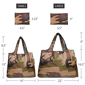 allydrew Large & Small Foldable Tote Nylon Reusable Grocery Bags, Set of 2, Camo