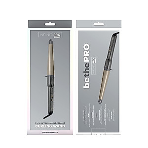 INFINITIPRO BY CONAIR Tourmaline Ceramic 1 1/4-Inch to 3/4-Inch Curling Wand, Tapered wand produces beachy waves , Metallic Grey