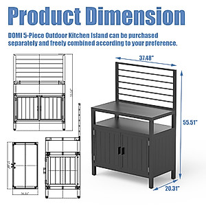 Domi Outdoor Kitchen Island with Storage, Aluminum Kitchen Storage Island with Wall Hanging, Freestanding Grill Storage Cabinet with Protective Cover for BBQ, Deck, Patio, Backyard