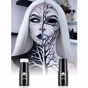 EBANKU 2Pcs White Black Face Body Paint Stick, , Eye Black Sticks for Sports White Cream-Blendable Stick Waterproof Sweatproof for Christmas Cosplay