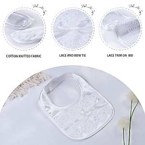 Booulfi Baptism Bib White Bibs for Baby Girl, Infant Toddler Feeding Bibs and Hat Set with Lace Satin Ribbon