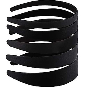 ANBALA Black Hard Headbands for Women, 5 Size Plain Headbands for Crafts - 5 Pack - 0.59-1.57 Inch - Non-slip High Elasticity Satin Headbands for Women Girls