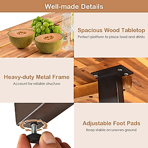 HAPPYGRILL Outdoor Picnic Table Bench Set with Wooden Top & Steel Frame, Patio Dining Picnic Table Set with Umbrella Hole for Garden Backyard