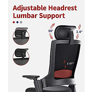 CLATINA Ergonomic High Swivel Executive Chair with Adjustable Height Head 3D Arm Rest Lumbar Support and Upholstered Back for Home Office Black