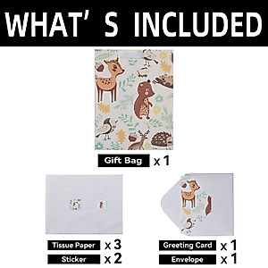 13" Large Animal-themed Gift Bags Set with Greeting Card and Tissue Paper (Animal Design) for Boys', Girls' or Kids Birthday Party, Baby boy, Baby Shower, Newborn, New Moms or Parents - 10.2”x5.2”x13”, 1 Pcs.