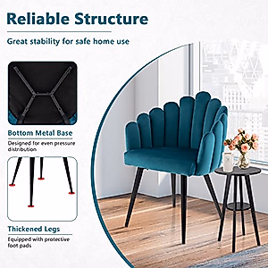 Giantex Modern Mid-Century Dining Chair - Cute Velvet Armchair with 16” High Back, 330lb Capacity, Accent Upholstered Arm Dining Chairs for Bedroom, Living Room, Small Space, Teal Blue