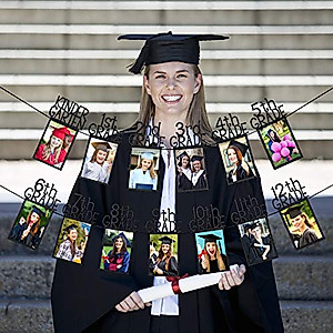 Graduation Party Decor- Graduation Photo Banner Black Glitter, Graduation Decorations 2023,Kindergarten to 12th Grade Graduation Photo Banner for Graduation