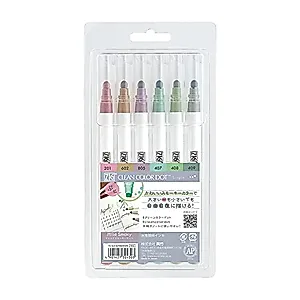 Kuretake ZIG CLEAN COLOR DOT Marker Pens Single 6 MILD SMOKY Colors Set, AP-Certified, Ideal for marking in planners or bullet journals, Photo-Safe, Acid Free, Lightfast, Xylene Free, Made in Japan