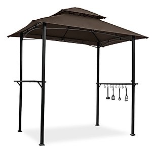 BeiXuan Outdoor BBQ Gazebo 8 x 5 Ft, Grill Gazebo Shelter Tent, Double Tier Soft Top Canopy and Steel Frame with Hook and Bar Counters, Brown