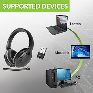 Avantree Aria 90B Bluetooth 5.0 Noise Cancelling Headphones with Microphone & USB Adapter for PC Computer Laptop Mobile Phones, 35Hrs Comfortable Wireless Headset for Music & Calls, Work from Home