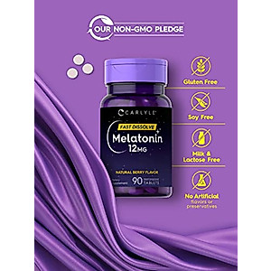 Carlyle Melatonin 12 mg Fast Dissolve 90 Tablets | Natural Berry Flavor | Vegetarian, Non-GMO, Gluten Free