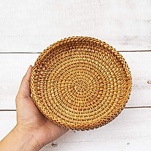 Small Key Bowl for Entryway Table Wicker Decorative Bowls Keys Holder Basket Handmade Woven Display Wall Baskets Rattan Fruit Candy Wallet Storage Organizing Kitchen Countertop (XS: 7.3" Set 1)