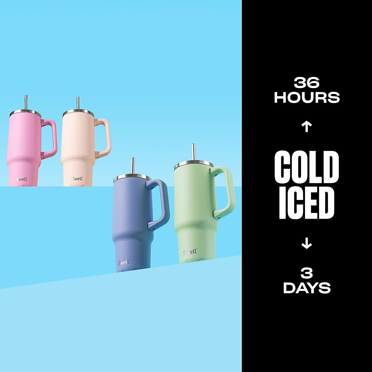 S'well Recycled Stainless Steel Tumbler XL with Straw and Handle, 30oz, Hydrangea Blue, Triple Layered Vacuum Insulated Containers Keeps Drinks Cold for 36 hours and Hot for 9