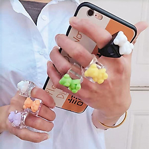 2/6Pcs Cute Candy Color Resin Tiny Gummy Bear Ring Sweet Resin Acrylic Heart Ring Set for Women Party Birthday Jewelry Gifts (E 8Pcs)