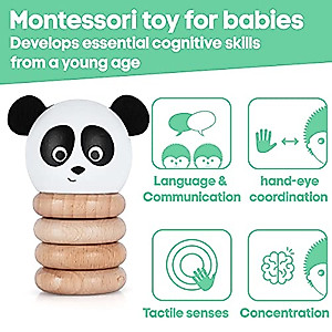 Kipod Baby Rattle – Cute Panda Wooden Baby Toy – All-Natural and Safe Material Wooden Rattle – Stimulates Sound, Movement, Focus – Premium Baby Teething Toy with Smooth Edges - baby Montessori toy 0-3