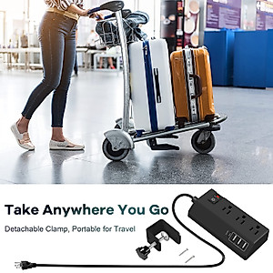 Desk Clamp Power Strip USB C (20W PD Fast Charging) - Desktop Surge Protector with 3 Outlets 4 USB Ports - Edge Mount Power Strip Desk Outlet Station Plug Extender - Phone Office Desk Accessories