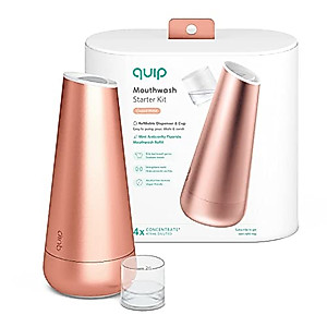 Quip Refillable Mouthwash Starter Kit, 4X Concentrate, Alcohol-Free, Kills Bad Breath Germs, Helps Prevent Cavities, Mint - Copper Metal, 1, 4.0 Fl Oz (920-00116)
