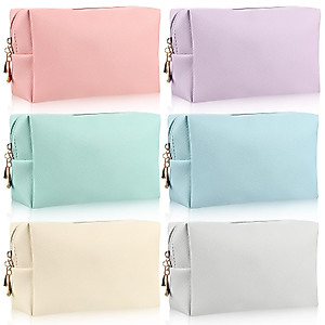 Jexine 6 Pcs Small Preppy Makeup Bag Leather Zipper Cosmetic Bag Water Resistant Versatile Makeup Pouch Travel Cosmetic Organizer Portable Toiletry Bag Daily Storage Beauty Bag for Women Gift