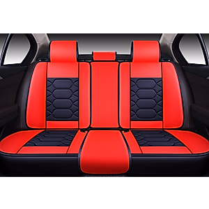 OASIS AUTO Car Seat Covers Premium Waterproof Faux Leather Cushion Universal Accessories Fit SUV Truck Sedan Automotive Vehicle Auto Interior Protector Full Set (OS-004 Black&Red)