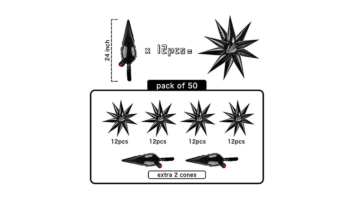 Black Explosion Star Balloons – 50pcs for Stunning Party Decor
